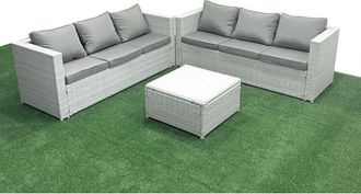 Fimous Gartenm&ouml;bel im Freien Polyrattan 6-Sitzer Rattan Garten Sofa Set Hellgrau gemischt - Fimous