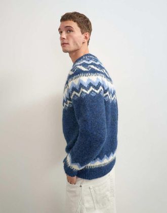 Topman Relaxed Fit Norweger-Strickpullover in Marineblau