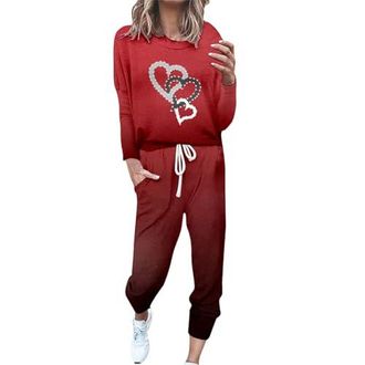 Generic Costume de sport d&eacute;contract&eacute; pour femme - Col rond - Manches longues - Cordon de serrage - Taille &eacute;lastique - Pour la Saint-Valentin - Pour lautomne e