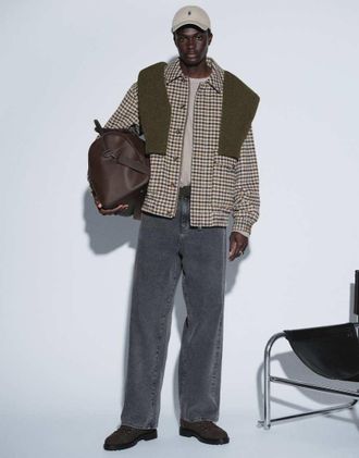 Topman Harrington mit lockerer Passform, Karomuster in Wolloptik und Doppelrei&szlig;verschluss in neutral-Multi