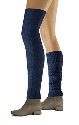 Sesto Senso Guêtres Hautes Hiver Femme Jambières Cotton Tricotés Tressée Tresser Marine