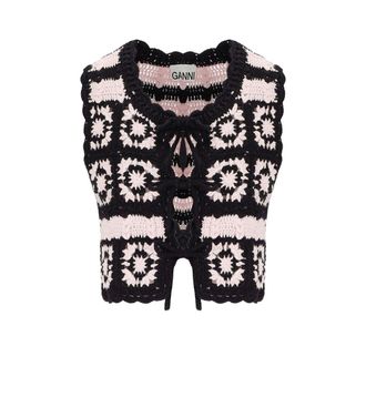 Ganni GILET CROCHET NOIR ET ROSE GANNI