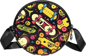 Generic Sac &agrave; bandouli&egrave;re rond rond pour femme, sac &agrave; dos amusant pour planche &agrave; roulettes, avec fermeture &eacute;clair, bretelles r&eacute;glables, style d&eacute;contract&eacute;, pou