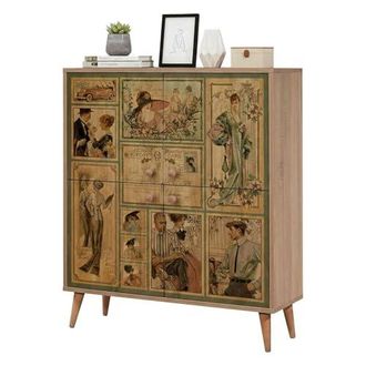 Dmora Sideboard Canopo 95x36x111 cm Braun 3 B&ouml;den 4 F&auml;cher