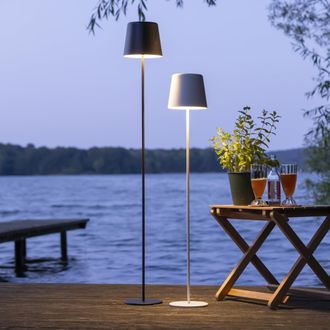 Lightbox LED Stehlampe für Innen & Außen | 129 cm Höhe, Ø 18 cm | schwarze Outdoor Standleuchte mit 3-Stufen-Touch-Dimmer | mobil/kabellos/portable | per USB a