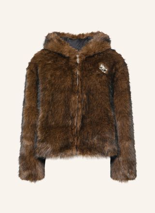 Maje Kunstfell-Jacke Mit Schmucksteinen braun