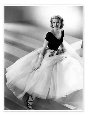 Posterlounge Grace Kelly mit Kleid Poster 30 x 40 cm Schwarz-Wei&szlig; Wandbilder Wanddeko
