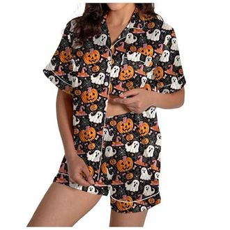 Generic V&ecirc;tements de nuit dHalloween pour femmes 2025 avec chemise et short &agrave; quatre boutons - Ensemble 2 pi&egrave;ces - Tenue d&eacute;contract&eacute;e - Ensemble de v&ecirc;tements 