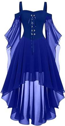 Generic Robes de cocktail 2026 pour femmes, grande taille, style gothique, robe mi-longue, croset, manches évasées, longueur irrégulière, courte en mousseline