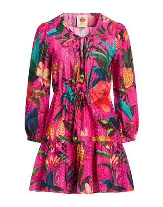 Farm Rio LEOPARD FLOWERS PINK MINI DRESS