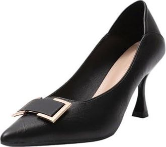 Generic Escarpins &agrave; bout pointu ferm&eacute; pour femme - Chaussures de mariage &agrave; bout pointu avec boucle en m&eacute;tal - Chaussures habill&eacute;es &agrave; enfiler, Noir, 38.5 EU