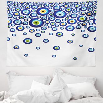 Abakuhaus Evil Eye Wandteppich, Lively Türkisch aus Weiches Mikrofaser Stoff Waschbar ohne Verblassen Digitaldruck, 150 x 110 cm, Blau Grün