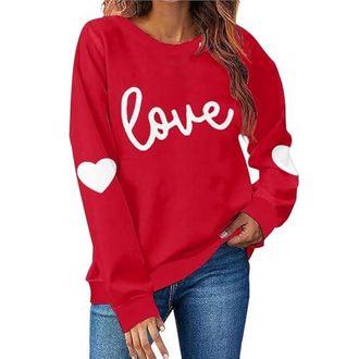 Generic Sweat-shirt &agrave; imprim&eacute; coeur pour femme - Col rond - Manches longues - D&eacute;contract&eacute; - Pull basique - Tunique - Chemises dautomne et dhiver - Coupe ample