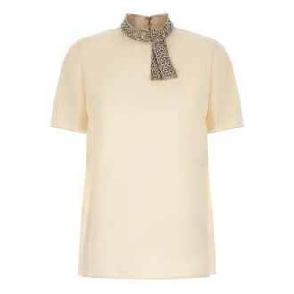 Valentino Garavani Oberteil mit hohem Kragen und Kristallbesatz - - Tops - Damen - Wei&szlig; - S