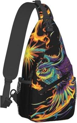 Generic Durable Sacoche Tactique Art abstrait du hibou en flammes Sac Bandouli&egrave;re Casual Crossbody Bag pour Voyage Cyclisme Randonn&eacute;e