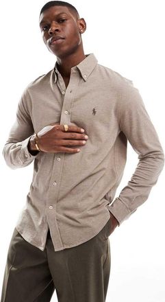 Polo Ralph Lauren Pikee-Hemd in meliertem Braun mit Markenlogo