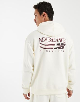 New Balance sweat &agrave; capuche en molleton graphique revisit&eacute; &eacute;cru-Blanc