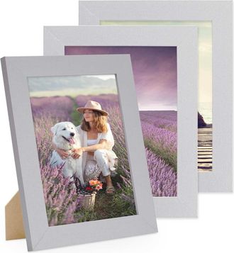Photolini Bilderrahmen 15x20 Holz MDF Silber, 3er Set breite Bilderrahmen 20x15 Silber, Picture Frame mit Acrylglas, Bilderrahmen 15 x 20 cm zum Aufhängen & Auf