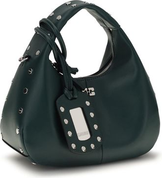 Ganni Studded Recycled Leather Hobo Bag - Green