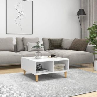 vidaXL Vidaxl - Table basse fixe blanche 60x60x30 cm - Bois ding&eacute;nierie et eucalyptus massif - Avec &eacute;tag&egrave;res de rangement - Style scandinave