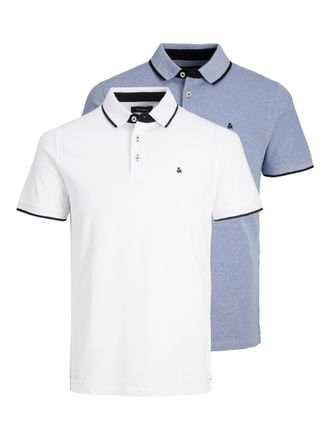Jack & Jones Jack & Jones Herren Slim Fit Polo Shirt JJEPAULOS Uni Sommer Hemd Kragen Kurz Arm Basic Pique Cotton, 2er Pack (White/Bright Cobalt), XXL