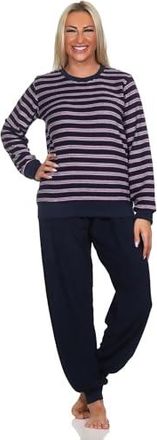 Normann Magnifique pyjama en tissu &eacute;ponge &agrave; manches longues pour femme avec poignets - &eacute;galement en grandes tailles, Navy2., 38-40