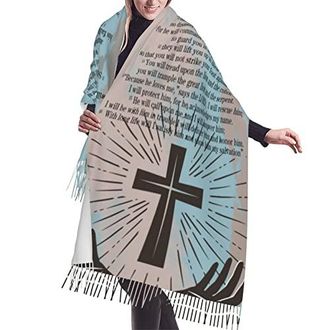 Generic Psaume 91 Il MAppellera Et Je Lui Répondrai Verset Mains Prêtes Croix Echarpe Cadeau Doux Foulards Quotidien Étole Châle De Femme