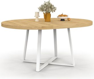 IDMarket Ausziehbarer runder Esstisch Selma 4-8 Personen Holz und Wei&szlig; 110-150 cm