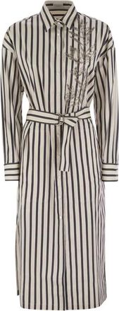 Brunello Cucinelli Femme, Robes, Multicolore, Taille: 38 FR Robe Chemise Ray&eacute;e avec D&eacute;tails Brod&eacute;s