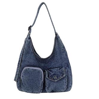 Generic Sac &agrave; bandouli&egrave;re en jean pour femme avec plusieurs poches - Grande capacit&eacute; - Pour l&eacute;cole, les voyages quotidiens, noir fonc&eacute;, 340x100x360mm