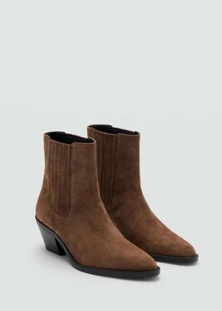 Mango Bottines su&egrave;de talon bloc tabac - Femme - 35 - MANGO