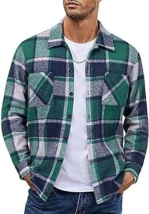 Generic T-shirt &agrave; manches longues pour homme - En flanelle - Avec motif &agrave; carreaux - Chemise d&eacute;contract&eacute;e en tissu doux pour lhiver - Coupe confortable - Mant