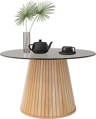 ML Design ML-Design Couchtisch mit Glasplatte, 80x80x50 cm, Holz-Optik, Braun, Runder Wohnzimmertisch, Beistelltisch ideal f&uuml;r Wohnzimmer, Kaffeetisch im modern