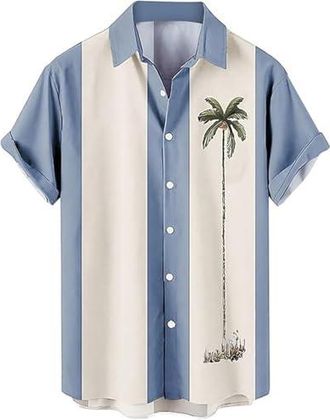 Generic Chemise hawa&iuml;enne amusante et d&eacute;contract&eacute;e pour homme, motif palmier tropical, cara&iuml;bes, &eacute;t&eacute;, plage, v&ecirc;tements &agrave; manches courtes, boutonn&eacute;e, tenue vin