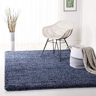 Safavieh Tapis Shag pour Salon, Salle à Manger, Chambre à Coucher - California Shag Collection, Tapis à Poil Long, Bleu Marine, 122 x 122 cm