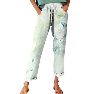Generic Pantalon Large en Lin Femme Fluide &Eacute;t&eacute; Chic Womens Autumn Fragrant Linen Print Casual Pants Perfect for Spring Comfortable and Trendy for Relaxed Flui