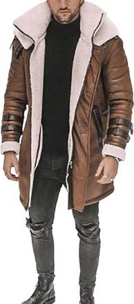 Generic Blouson aviateur en cuir synth&eacute;tique doubl&eacute; avec col &agrave; revers pour homme, marron, M