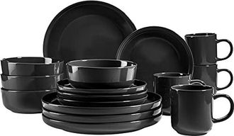 Mäser 931961 Serie Alenia, Geschirr Set für 4 Personen in modernem skandinavischem Design, 16-teiliges Kombiservice aus Keramik in Schwarz, Steinzeug