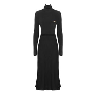 Elisabetta Franchi Geripptes Strick- und Satin-Midikleid - - Dresses - Damen - Schwarzk - XS