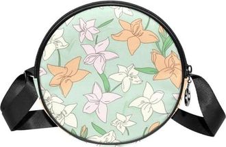 Generic Circle Sac &agrave; bandouli&egrave;re pour femme, petit sac &agrave; bandouli&egrave;re couleur lys avec fermeture &eacute;clair, bretelles r&eacute;glables, sac &agrave; main rond d&eacute;contract&eacute; pour 