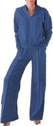 Generic Ensemble de v&ecirc;tements dint&eacute;rieur pour femmes &agrave; manches longues et col rond en tricot c&ocirc;tel&eacute; avec haut &agrave; jambes larges, v&ecirc;tements de d&eacute;tente amples pou