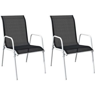 vidaXL Vidaxl - Chaises empilables de jardin 2 pcs Acier et textil&egrave;ne Noir