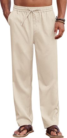 Coofandy Herren Hose Freizeithose mit Kordelzug Einfarbig Hose Lang Leicht Sommerhose f&uuml;r M&auml;nner Strandhose Urlaub Alltag Beige XXL