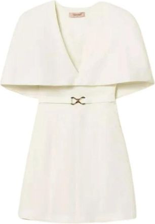 Twinset Femme, Robes, Blanc, Taille: 38 FR Robe Courte en Twill de M&eacute;lange de Lin