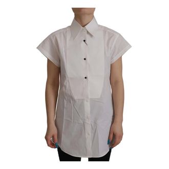 Dolce & Gabbana Femme, Blouses et Chemises, Blanc, Taille: 40 FR Chemisier Tuxedo Blanc Sans Manches