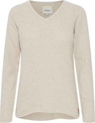 Oxmo OXHanna Femme Pull en maille fine Pull &agrave; col V 100% coton Regular Fit, Taille:L, Couleur:Oatmeal (130401)
