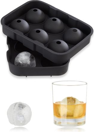 Relaxdays Eiskugelform Silikon, für 4,5 cm Eiskugeln, 2-teilig, Portionierer mit Deckel, HxBxT: 5 x 18 x 13 cm, schwarz