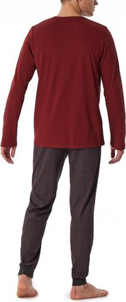 Schiesser Herren Schlafanzug lang mit Knopfleiste warme Baumwolle-Interlock Pyjamaset, Terracotta, 64
