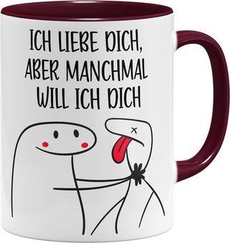 OM3 witzige Liebestasse Kaffee-Tasse mit Spruch - ich liebe dich aber manchmal will ich dich XX - Partnertasse | Keramik Becher | 325ml | Beidseitig Bedru