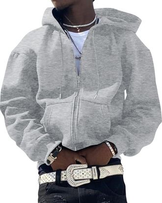 ORANDESIGNE Zip Hoodie Herren Kapuzenpullover Einfarbig Sweatjacke mit Kapuze Langarm Kapuzenjacke mit Taschen A Grau XXL